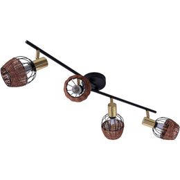 N&auml;ve n&auml;ve Deckenspots &raquo;Corbis&laquo; E14 1 Stk. 4 Spots excl. E14 max. 40W schwarz/natur/gold L&auml;nge 78cm mit Rattan schwarz 4, H: 16cm, 1 Stk.