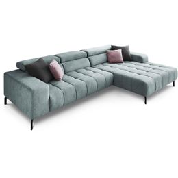 Die PlanBar Ecksofa &raquo;MP-IN18022 L-Form&laquo; mit Kopfteilverstellung & Zierkissen, optional Sitztiefenverstellung grau 100% Polyester B/H/T: 321cm x 74cm x
