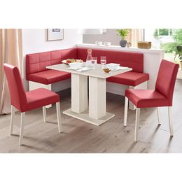 massivline&more Eckbankgruppe &raquo;Anna&laquo; Set, 4 Stk. tlg. mit 2 St&uuml;hlen mit massiven Gestell rot Holzwerkstoff, Kunstleder Kunstleder, Langer Schenkel 