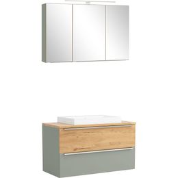 Welltime Badm&ouml;bel-Set &raquo;TRIENT, Set: Spiegelschrank und Waschtisch&laquo; 2 Stk. tlg. grau MDF B/H/T: 100cmcm x 200cmcm x 47cmcm