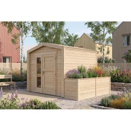Weka Gartenhaus &raquo;Killarney&laquo; Doppelt&uuml;r, 1 1/2 Seite mit Fenster, inkl. Hochbeet beige Massivholz ohne Fu&szlig;boden, ohne Dacheindeckung