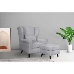 Home Affaire Sessel &raquo;Ohrensessel CHISTELLE, wahlweise mit Polsterhocker&laquo; mit Wellenunterfederung, Ma&szlig;e: B/T/H: 81/87/99 cm grau 100% Polyester 