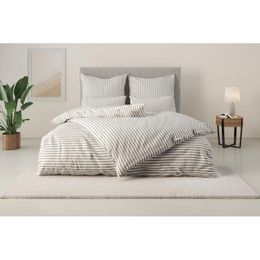 LeGer Home by Lena Gercke Bettw&auml;sche &raquo;Linnea&laquo; 3 aus 100% Baumwolle, Streifendesign beige Renforc&eacute;, Obermaterial: 100% Baumwolle B/L: 200cm x 200cm, 1 