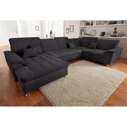 DOMO collection Wohnlandschaft &raquo;FRANZI optional mit Bettfunktion, Bettkasten & Kopfteilverstellung&laquo; XXL-Sofa, Recamiere links, graphite, B/T: 352/214 