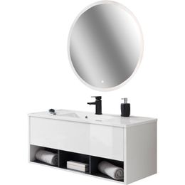Home Affaire Badm&ouml;bel-Set &raquo;Studio Line, Bad im modernen Design, 2-teiliges Badezimmer&laquo; 2 Stk. tlg. wei&szlig; Spiegel rund