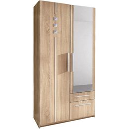 Priess Kleiderschrank 1-bis 5-t&uuml;rig, mit silberfarbigen Applikationen braun Holzwerkstoff B/H/T: 94cm x 193cm x 54cm, Schubladen: 2 Stk. T&uuml;ren: 2 Stk.