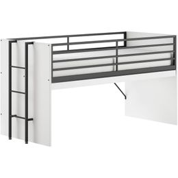 Vipack Hochbett &raquo;Sam, schlafen und arbeiten in einem, wahlweise Eiche- oder Wei&szlig;-Dekor&laquo; Liegefl&auml;che 90x200 cm, darunter eine gro&szlig;e ausziehbare Schreibplatte,