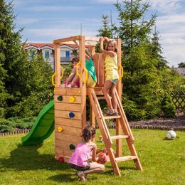 Fungoo Spielturm &raquo;TIPTOP&laquo; mit Rutsche & Kletterwand braun Holz, Metall, Polyethylen Einheitsgr&ouml;&szlig;e