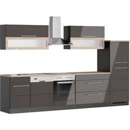 KOCHSTATION K&uuml;chenzeile &raquo;KS-Wien&laquo; Breite 330 cm, wahlweise mit E-Ger&auml;ten grau B/H/T: 330cm x 200cm x 60cm, ohne E-Ger&auml;te