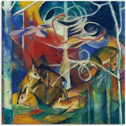 Artland Leinwandbild &raquo;Rehe im Walde I. 1913&laquo; Wildtiere 1 Stk. tlg. auf Holzrahmen gespannt bunt Leinwand B/H/T: 70cm x 70cm, Leinwandbild Wildtiere 