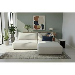 Trendmanufaktur Ecksofa &raquo;Fordon II, Schlafsofa mit Bettkasten, Couch in L-Form, Breite 250 cm&laquo; in Struktur LUMOS, 3D-Effekt, sandgrau, Armlehne rechts