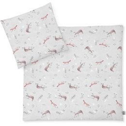 Julius Z&ouml;llner Kinderbettw&auml;sche &raquo;Woodlife&laquo; 2 Stk. grau Renforc&eacute;, Obermaterial: 100% Baumwolle B/L: 80cm x 80cm, 1 Stk., 1 Stk., Renforc&eacute;, B/L: 35cm x 40cm, 2 Stk.