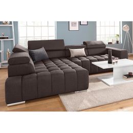 exxpo - sofa fashion Ecksofa &raquo;Elias, aktuelle Kreuzsteppung im Sitz, bequem, Breite 307cm, L-Form&laquo; mit Kopf- bzw. R&uuml;ckenverstellung, wahlweise mit 