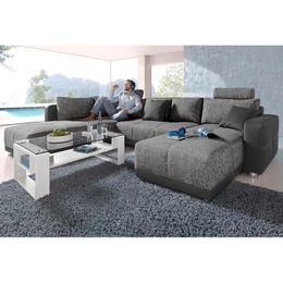 Jockenh&ouml;fer Wohnlandschaft &raquo;Orlando U-Form, B: 337 cm, Liegefl. 135x305 cm&laquo; mit Schlaffunktion, Bettkasten, 2 Kopfst&uuml;tzen & 2 Zierkissen,Federkern schwarz 
