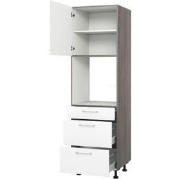 KOCHSTATION Backofenumbauschrank &raquo;KS-Trea SB2AS-195-3&laquo; mit zwei T&uuml;ren und zwei Einlegeb&ouml;den, H&ouml;he 195 cm wei&szlig; eichefarben grau, B/H/T: 60cm x 195cm x 