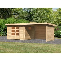 Woodfeeling Gartenhaus &raquo;Trittau 3&laquo; mit Anbaudach beige Massivholz ohne Fu&szlig;boden, R&uuml;ckwand Seitenwand, ohne Dacheindeckung