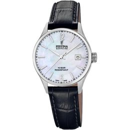 Festina Damen Quarzuhr Armbanduhr, Damenuhr, Swiss Made, Lederarmband, analog, Datum schwarz Einheitsgr&ouml;&szlig;e