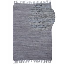 CarpetFine Teppich &raquo;Kelim Chindi uni, auch als L&auml;ufer&laquo; rechteckig 5 mm H&ouml;he Wendeteppich, reine Baumwolle, handgewebt, Uni-Farben, mit Fransen grau 