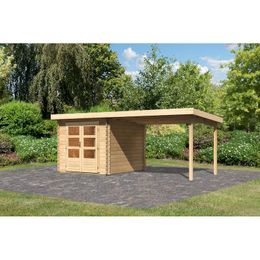 Karibu Gartenhaus &raquo;Schlo&szlig;see 4&laquo; mit Anbaudach beige Holzwerkstoff ohne Fu&szlig;boden, ohne Dacheindeckung