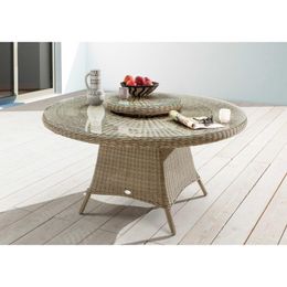 Destiny Garten-Essgruppe &raquo;&raquo;MALAGA LUNA&laquo;&laquo; Set, 1 Tisch &Oslash; mit Drehteller, 4 Sessel, 5 Stk. tlg. inkl. Auflagen wei&szlig; Aluminium, Polyester, Polyrattan Polyester