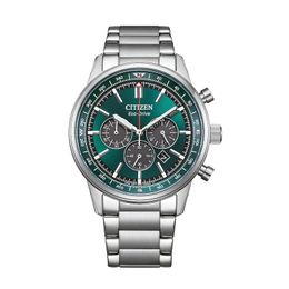 Citizen Herren Chronograph &raquo;Classic Chrono&laquo; Armbanduhr, Solar, Herrenuhr, Edelstahlarmband, analog, Big Date gr&uuml;n Einheitsgr&ouml;&szlig;e