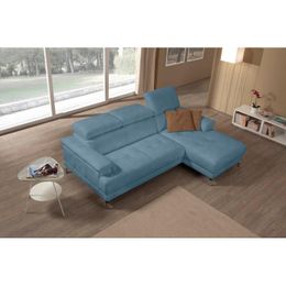 Egoitaliano Ecksofa &raquo;Soul, Design und Sitzkomfort auf hohem Niveau, tolle Details, L-Form&laquo; mit Recamiere, inkl. Kopfteilverstellung blau Luxus-Micofaser 