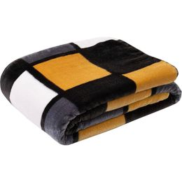 G&ouml;zze Wohndecke &raquo;Antigua&laquo; mit modernem Karo, Kuscheldecke, 150x200 cm gelb Polyester B/L: 150cm x 200cm