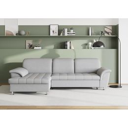 DOMO collection Ecksofa &raquo;FRANZI 278x170x81 cm, Steppung im Sitzbereich, L-Form&laquo; wahlweise mit Bettfunktion, Bettkasten und Kopfteilverstellung silber 
