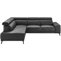 3C Candy Ecksofa &raquo;Greve modern und bequem, inkl. manueller Kopfteilverstellung, L-Form&laquo; wahlweise mit motorischem Sitzvorzug schwarz 100% Leder B/H/T: