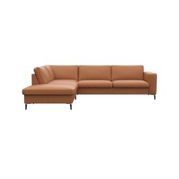 FLEXLUX Ecksofa &raquo;Fiore, L-Form, bequem und komfortabel durch hochwertigem Sitzaufbau&laquo; breite Armlehnen, Kaltschaum, F&uuml;&szlig;e Alu+schwarz braun 100% 