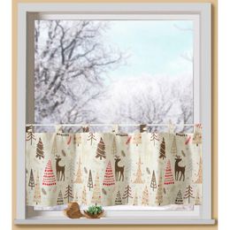 Weckbrodt-Gardinen Scheibengardine &raquo;Waldmotive&laquo; Schlaufen 1 Stk. tlg. Bistro, Leinen-Optik, blickdicht, HxB 45x120cm, Gardine, Store beige Polyester 45cm, Schlaufen, 