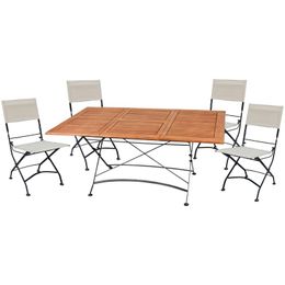 Garden Pleasure Garten-Essgruppe &raquo;TRIEST&laquo; 5 Stk. tlg. mit leicht ausziehbarem Tisch braun FSC -zertifiziertes Massivholz, Kunststoff, Stahl B/H/T: 290cm x 89cm x 