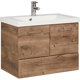Waschtisch &raquo;Quickset Mineralmarmor-Waschtisch mit Unterschrank, 74 cm breit&laquo; Wachplatz, Griffe Chrom Glanz, inkl. T&uuml;rd&auml;mpfer, 2 T&uuml;ren, 1 Schublade 
