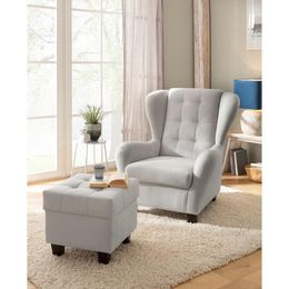 Home Affaire Ohrensessel &raquo;Alexander, B: 92 cm, Sitzh&ouml;he: 44 cm&laquo; Set: mit Hocker grau Microfaser Antiklederoptik (100% Polyester);Microfaser PRIMABELLE