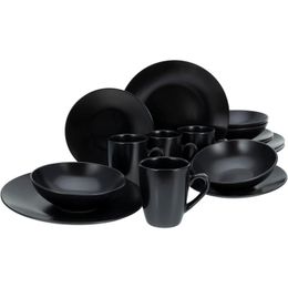Creatable Kombiservice &raquo;Geschirr-Set Black Matt&laquo; Service, schwarz, trendige Coupeform, 16 Teile, f&uuml;r 4 Personen schwarz Steinzeug 16 Stk.