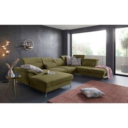 Sit & More sit&more Wohnlandschaft &raquo;Percy U-Form&laquo; 12 cm Fu&szlig;h&ouml;he, Sitztiefenverstellung, wahlweise in 2 Fu&szlig;farben gr&uuml;n B/H/T: 343cm x 235cm, Luxus-Microfaser 