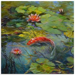 Artland Glasbild &raquo;Roter Koi&laquo; Wassertiere 1 Stk. tlg. in verschiedenen Gr&ouml;&szlig;en gr&uuml;n B/H/T: 40cm x 40cm, Glasbild Wassertiere quadratisch, 1 Stk.