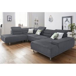 Sit & More sit&more Wohnlandschaft &raquo;Mariola U-Form&laquo; mit Federkern, inklusive Kopfteil- und Sitztiefenverstellung grau Luxus-Microfaser (100% Polyester);Struktur 