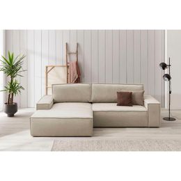 OTTO home Ecksofa &raquo;SHERWOOD Samtvelours L-Form, 267 cm - OTTO. Verl&auml;ssliche Qualit&auml;t.&laquo; Schlaffunktion mit Bettkasten (210x136 cm), Cord, Vintage, 