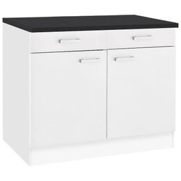 Optifit Unterschrank &raquo;Odense&laquo; 100 cm breit, mit 2 T&uuml;ren und 2 Schubk&auml;sten, mit 28 mm Arbeitsplatte wei&szlig; wei&szlig;, B/H/T: 100cm x 85cm x 60cm, Schubladen: 
