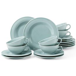 Seltmann Weiden Teeservice &raquo;Geschirr-Set Beat&laquo; Teller, Tassen, Untertassen, Rillendekor, 18 Teile, f&uuml;r 6 Personen blau Porzellan 18 Stk.