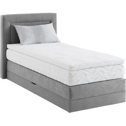 Westfalia Schlafkomfort Boxspringbett wahlweise mit Bettkasten und Topper grau Microvelours Mit Kaltschaum-Topper,mit Bettkasten rechts, Liegefl&auml;che B/L: 90cm x 200cm, H2 + 