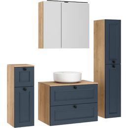 Nobilia Badm&ouml;bel-Set &raquo;Cascada&laquo; Set, inkl. Aufsatzwaschbecken und Spiegelschrank mit Beleuchtung, 4 Stk. tlg. blau B/H/T: 160cmcm x 184cmcm x 48,2cmcm