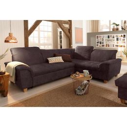 Home Affaire Ecksofa &raquo;Lyla fester Sitzkomfort, bequeme Armlehnen, Breite 275cm, L-Form&laquo; wahlweise mit R&uuml;ckenfunktion und Bettfunktion braun Luxus-
