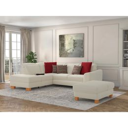 Sit & More sit&more Ecksofa &raquo;Dundee L-Form&laquo; mit Federkern und Massivholzf&uuml;&szlig;en, wahlweise mit Kopfteilverstellung beige B/H/T: 263cm x 86cm x 219cm, Struktur 