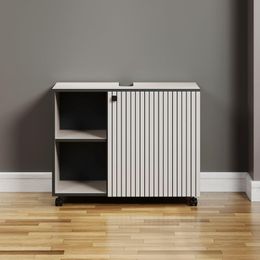 Welltime Waschbeckenunterschrank &raquo;Amrum&laquo; Waschtisch auf Rollen - (B/T/H) wahlweise 60-80/42/64 cm wei&szlig; Hellgrau, B/H/T: 80cm x 64cm x 42cm, T&uuml;ren: 1 