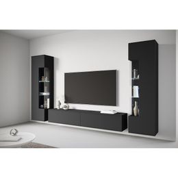 OTTO home Wohnwand &raquo;Kenia, Vitrine T&uuml;ranschlag links/rechts wechselbar&laquo; 3 Stk. tlg. schwarz Glas, Hartfaserplatte, Holzwerkstoff, Kunststoff B/H/T: 