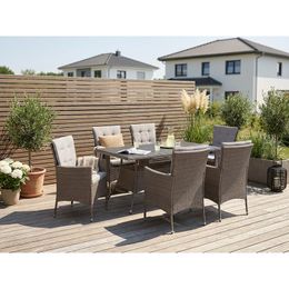 Konifera Garten-Essgruppe &raquo;Mailand&laquo; Set, 6x Sessel, 6x Sitzauflagen, 6x R&uuml;ckenauflagen, 1x Tisch, 19 Stk. tlg. Tischplatte aus Sicherheitsglas, 