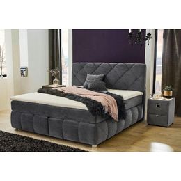 Jockenh&ouml;fer Boxspringbett &raquo;Bella erh&auml;ltlich in 140 & 180cm Breite&laquo; mit Kaltschaum-Topper und Rauchglas-Steinen grau Bettgestell und seitliche Einfassung der 