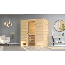 Weka Sauna &raquo;Massivholzsauna VALIDA 2&laquo; Blockbohlen, moderne Ganzglast&uuml;r beige Bio-Ofen, externe Steuerung, 7,5 kW